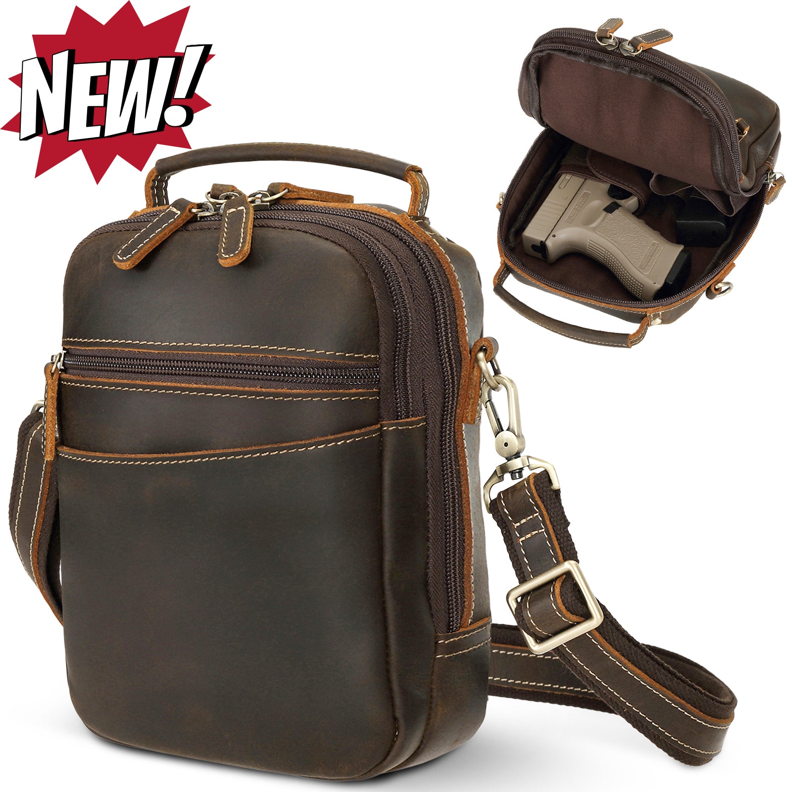 Polare Full Grain Italian Leather Carry Gun Pouch Small Crossbody Gun