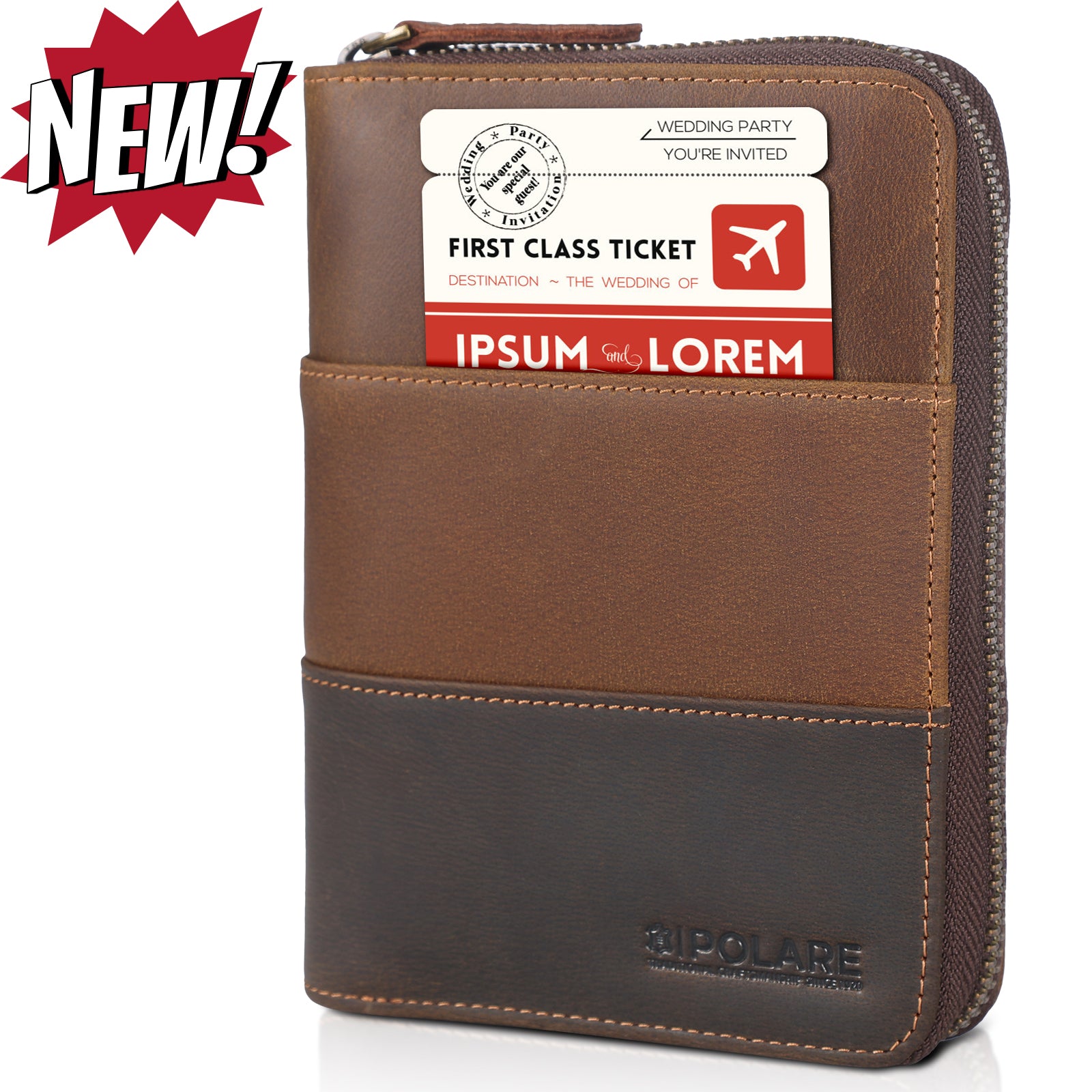 Polare Full Grain Leather Travel Passport Wallet with YKK Zipper and R
