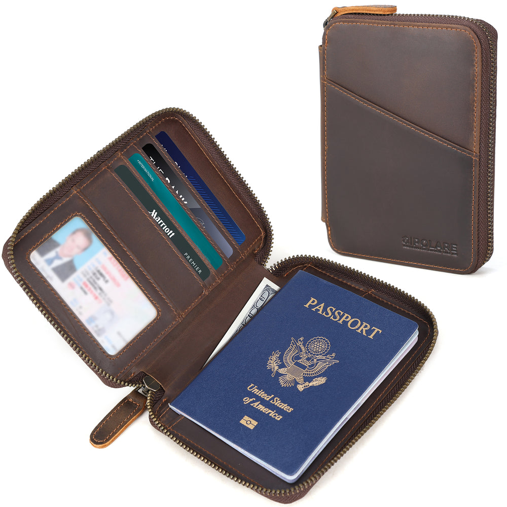 Polare Full Grain Leather Travel Passport Wallet RFID Blocking Passpor