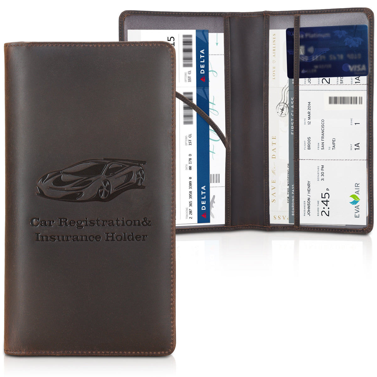 Polare Full Grain Leather Car Registration and Insurance Card Holder,